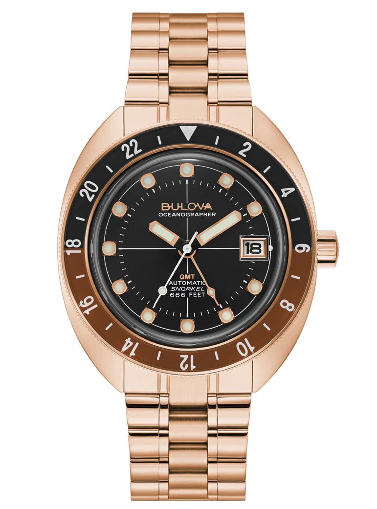 Reloj de buceo exclusivo con función GMT | Bulova Oceanographer en oro rosa
